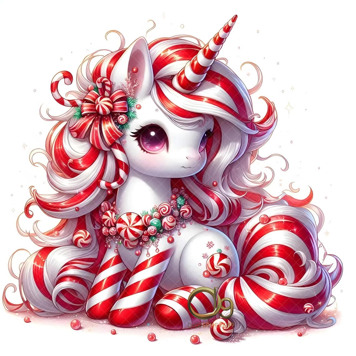 Candy Cane Unicorn Clipart,set of 11 Jpegs,christmas Unicorn,holiday ...