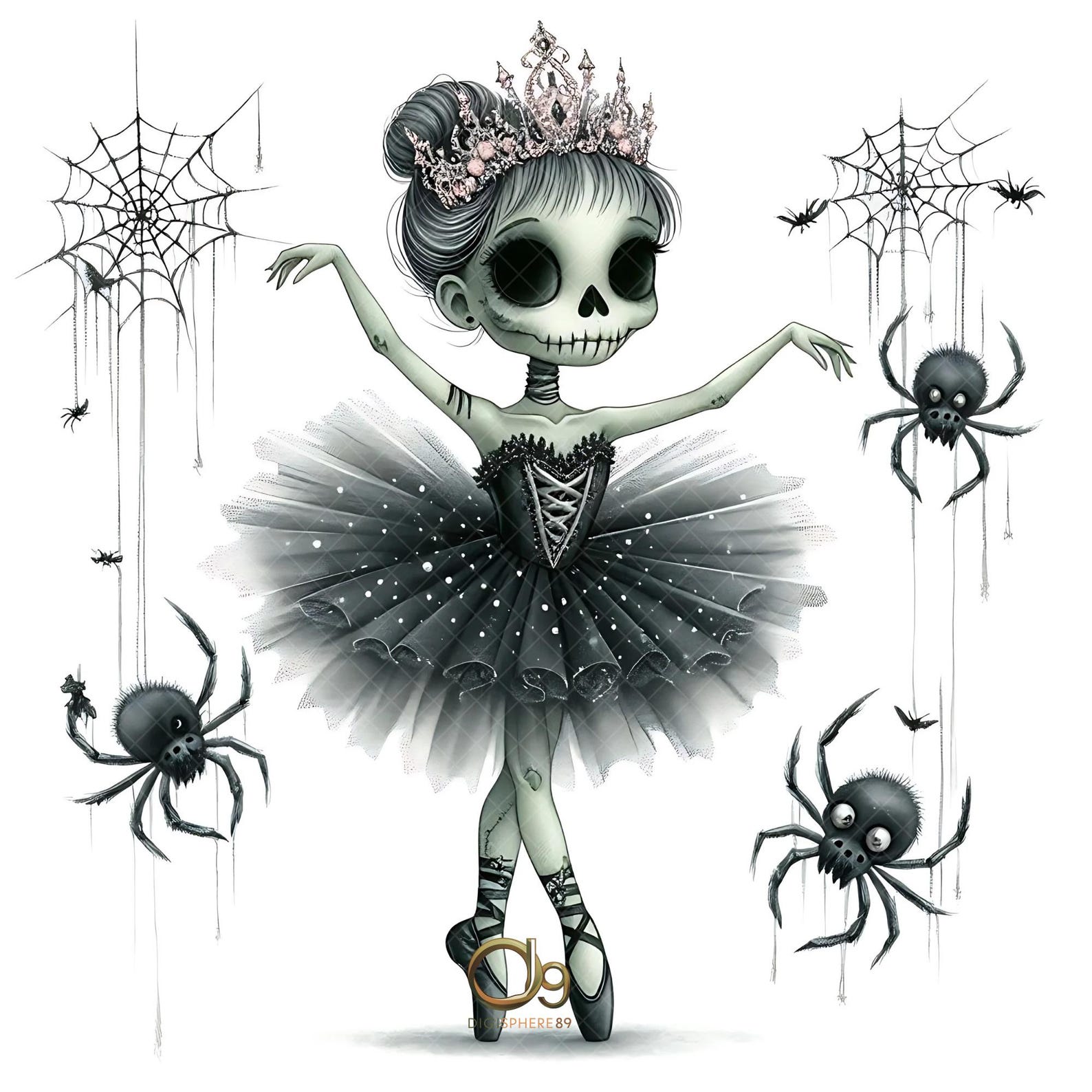 Cobweb Crown Zombie Ballerina Clipart, Halloween Creepy Girl, 14 Spooky ...