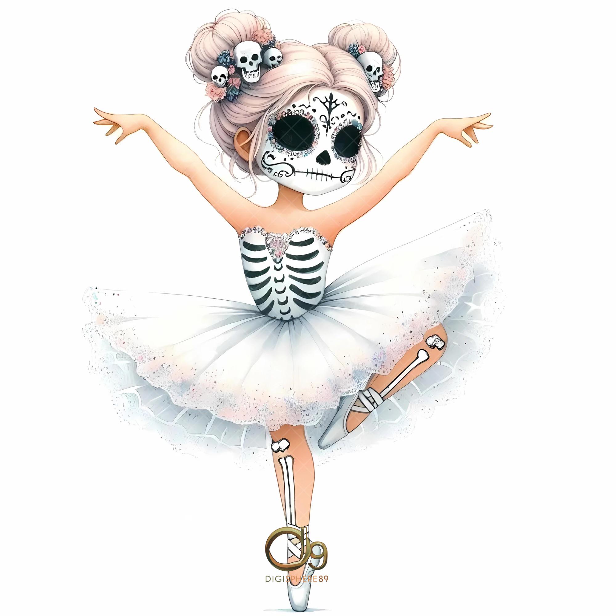 Skeleton Face Ballerina Doll Clipart, Halloween Doll Clipart, 11 Spooky ...