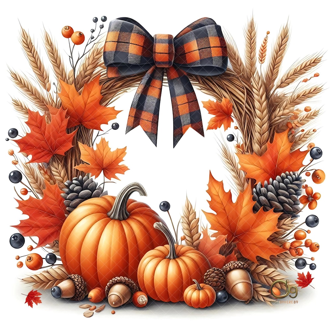 Autumn Thanksgiving Wreath Clipart, Set of 11 Jpgs, Dried Leaves ...