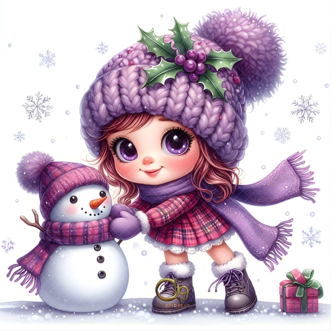 Cute Christmas Girl Clipart, 11 High Quality 300 DPI Jpegs, Watercolor ...