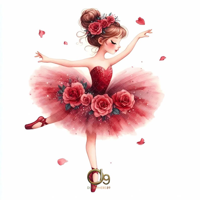 Enchanted Rose Ballerina Girl Clipart, Cute Ballet Dancer 12 Jpeg,tutu ...