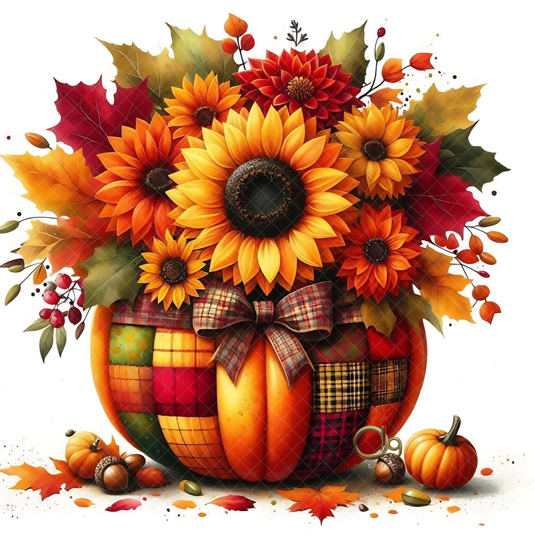 Plaid Pumpkin Floral Clipart,set of 12 High Quality 300 DPI Jpegs ...