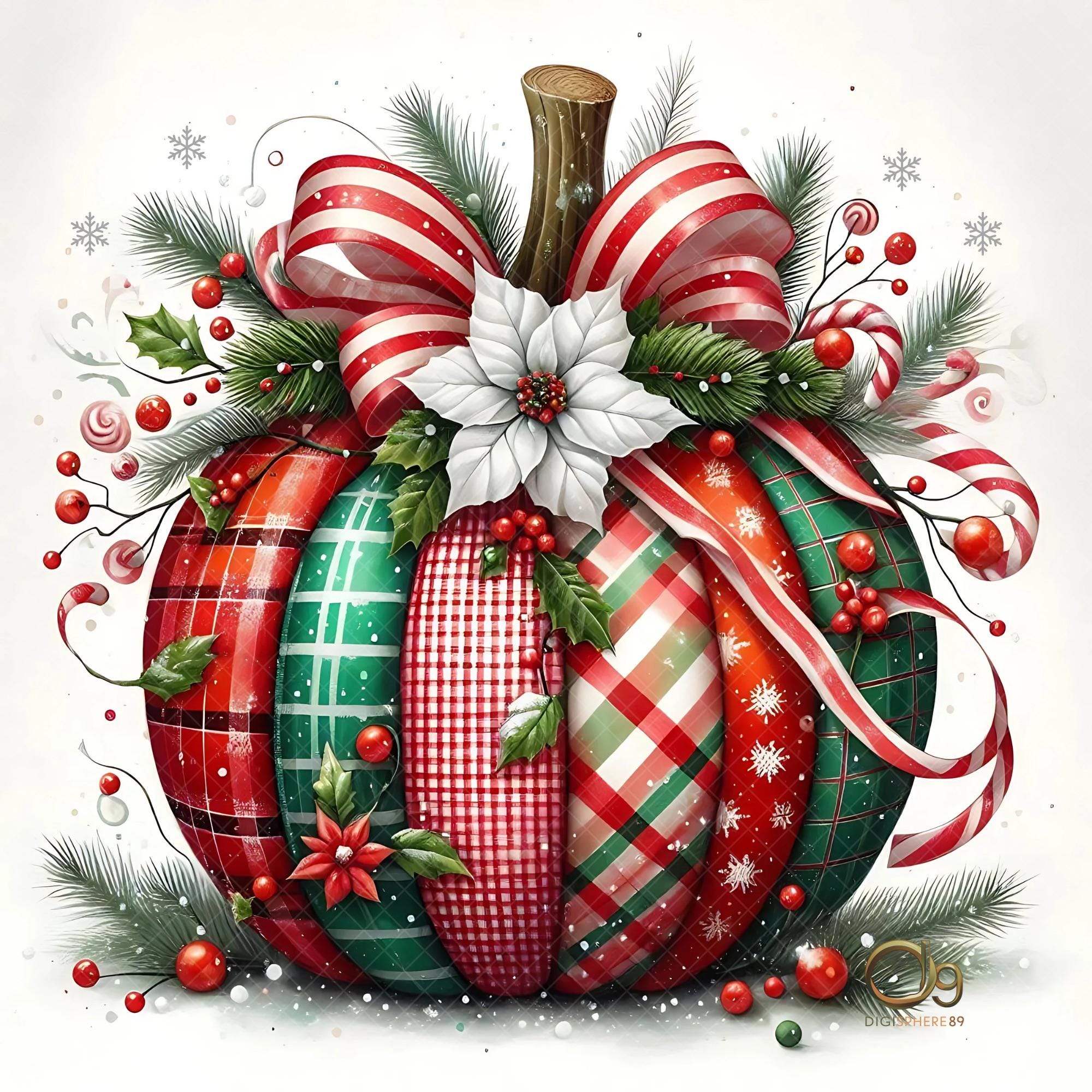 Plaid Pumpkin and Poinsettias Clipart, Set of 10 High Quality 300 DPI ...