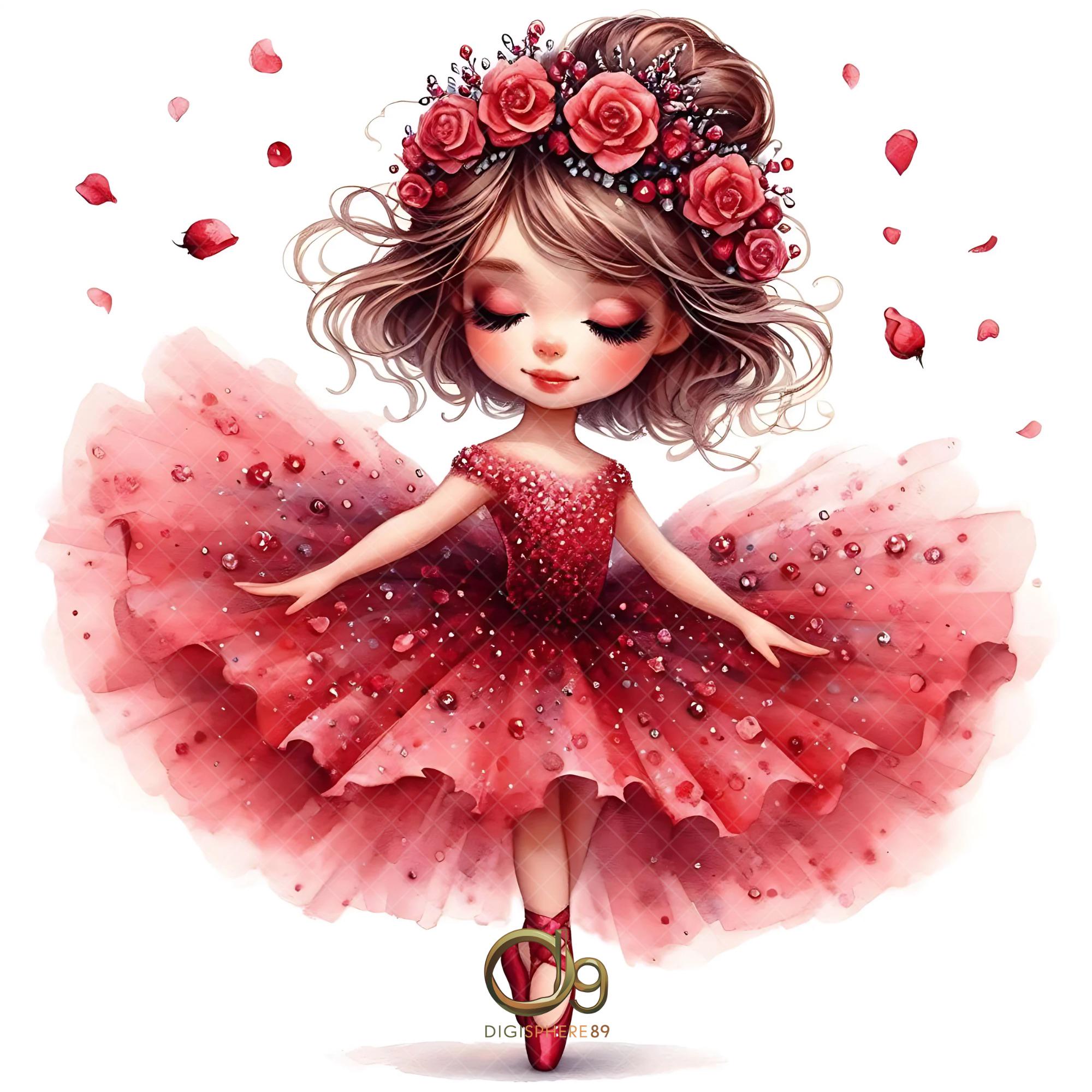 Enchanted Rose Ballerina Girl Clipart, Cute Ballet Dancer 12 Jpeg,tutu ...