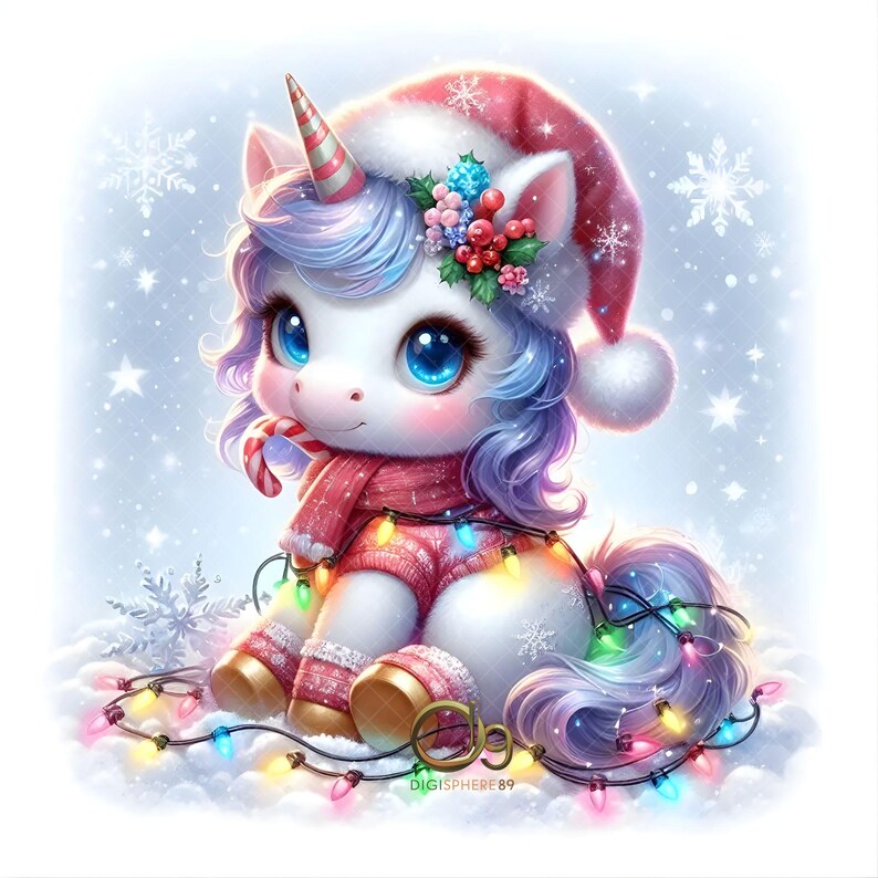 Christmas Unicorn Clipart, Set of 13 Jpegs, Holiday Art, Mug Designs ...