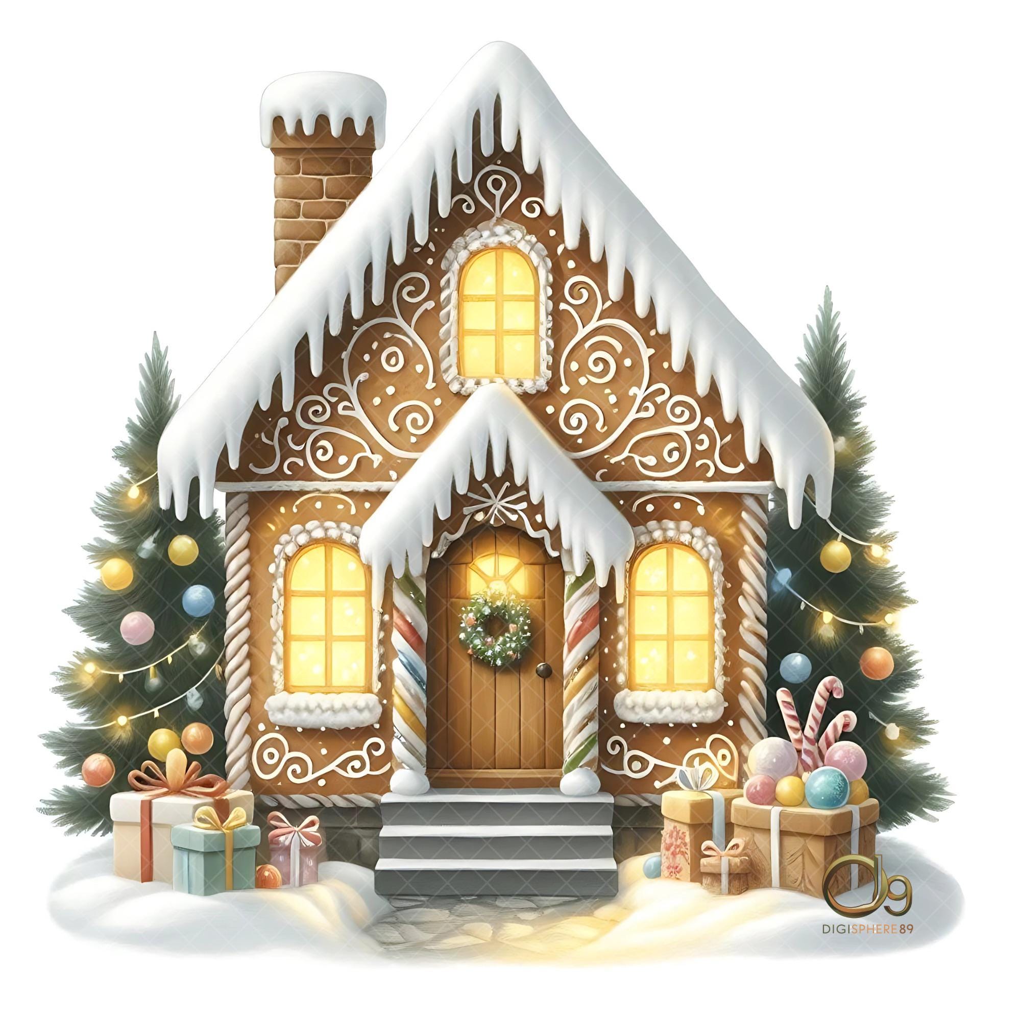Gingerbread House Clipart, 11 High Res Jpegs Christmas Clipart Festive ...
