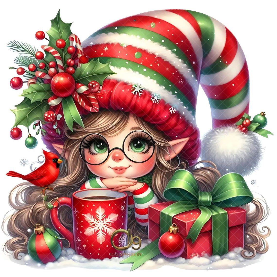 Whimsical Christmas Elf With Cardinal Clipart, 11 High Res Jpgs for ...
