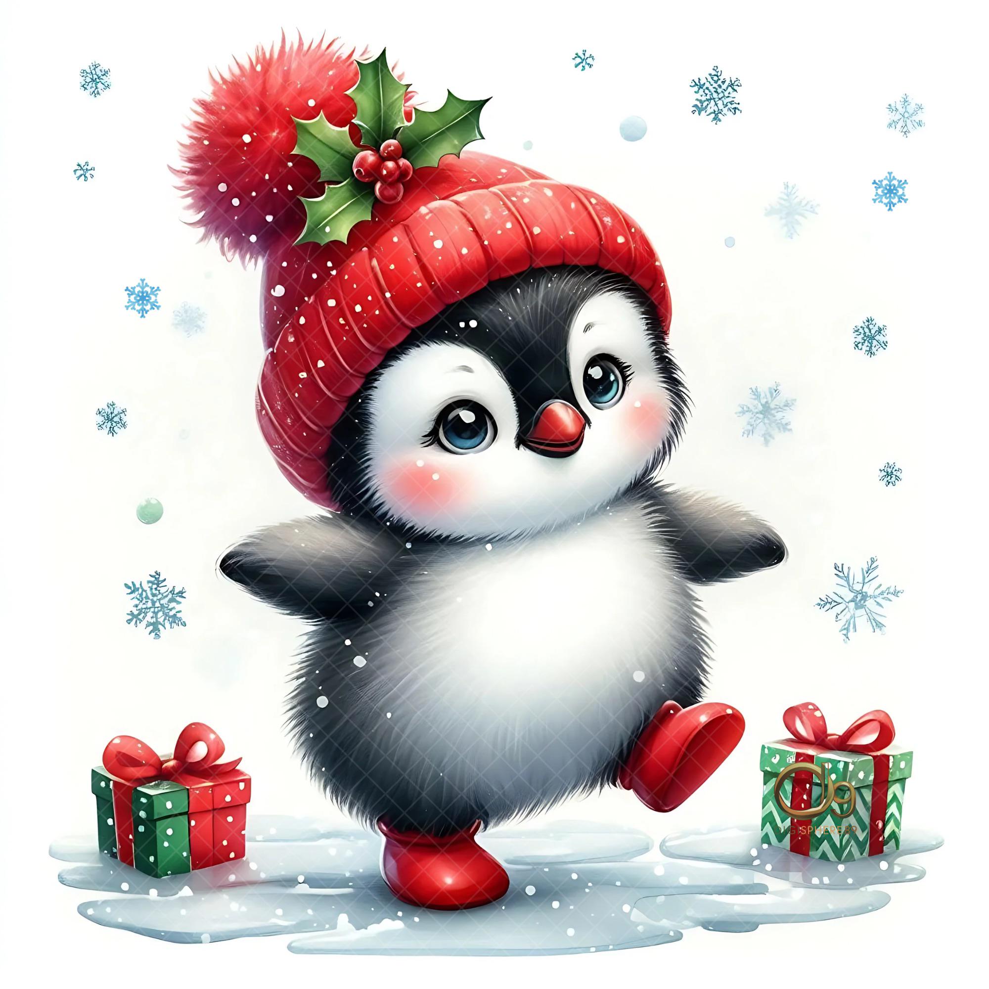 12 Winter Penguin Clipart, Christmas Penguin Clipart, High Quality Jpgs ...