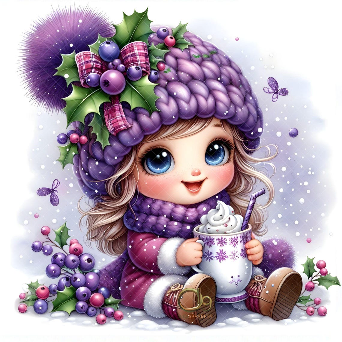 Cute Christmas Girl Clipart, 11 High Quality 300 DPI Jpegs, Watercolor ...
