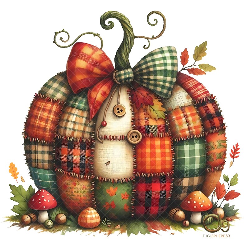 Plaid Pumpkin Clipart,set of 10 High Quality 300 DPI Jpegs,cottagecore ...