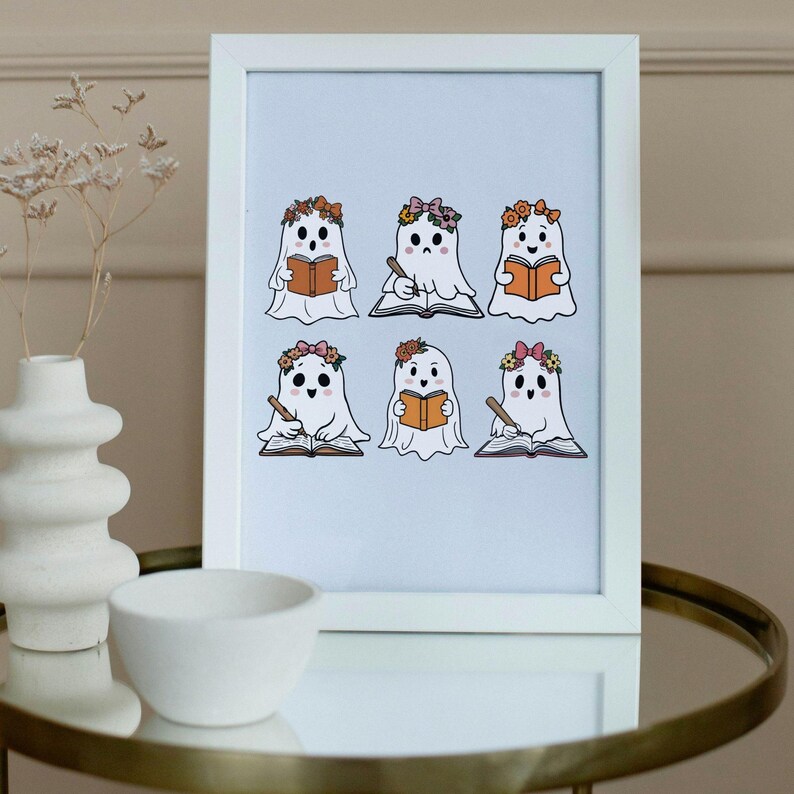 Cute Ghosts Png Collage Png, Halloween Ghost Reading, Boujee Ghost Png ...