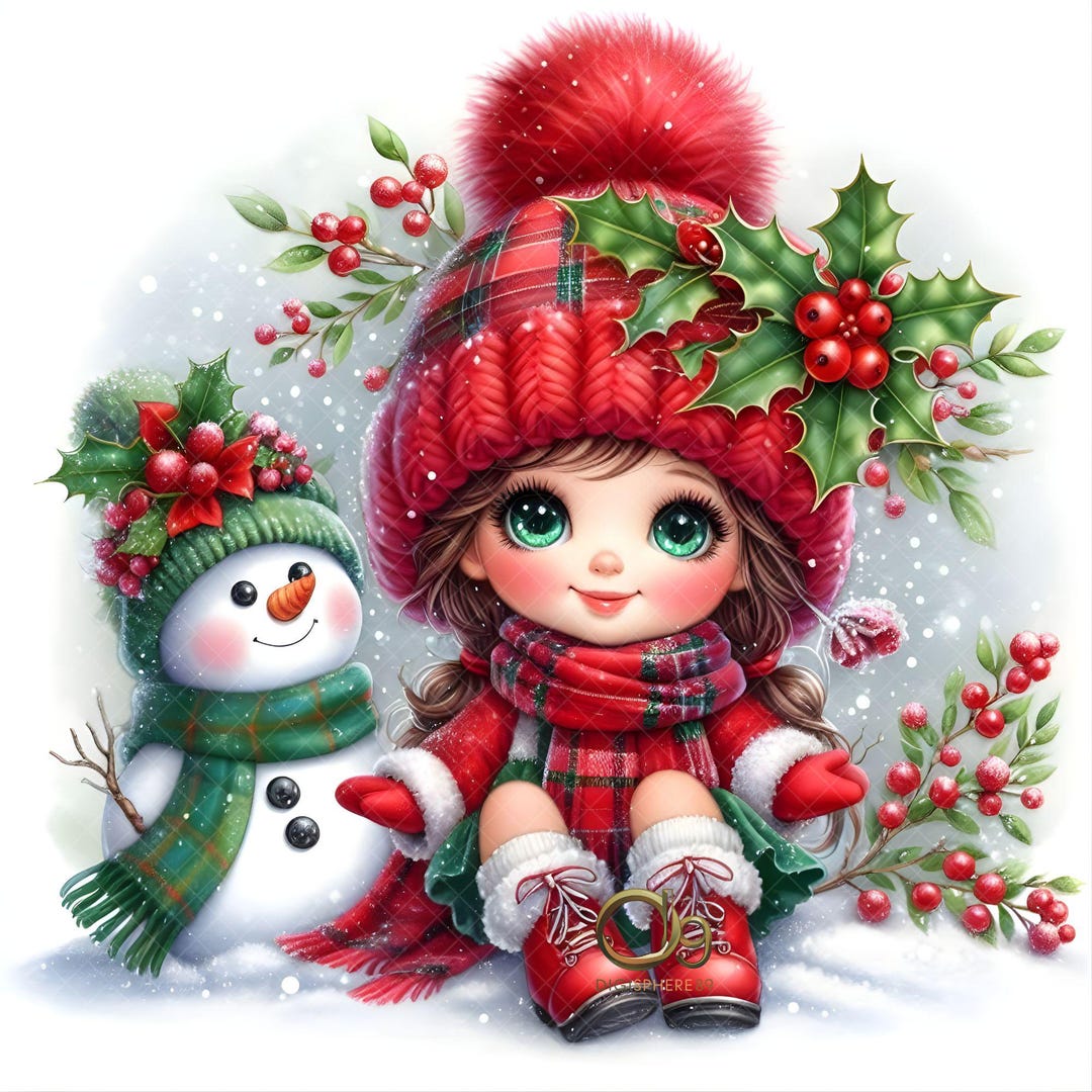 Cute Christmas Girl Clipart, 11 High Quality 300 DPI Jpegs, Watercolor ...