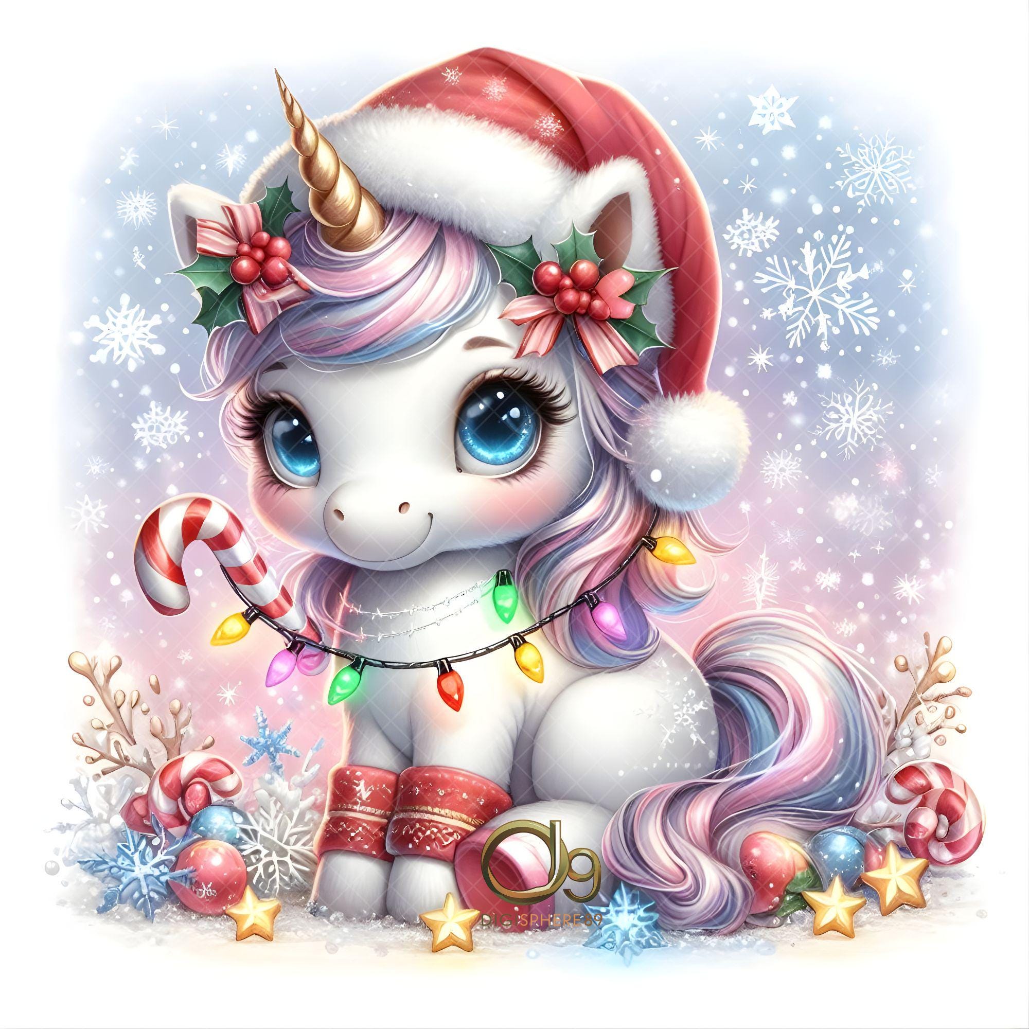 Christmas Unicorn Clipart, Set of 13 Jpegs, Holiday Art, Mug Designs ...