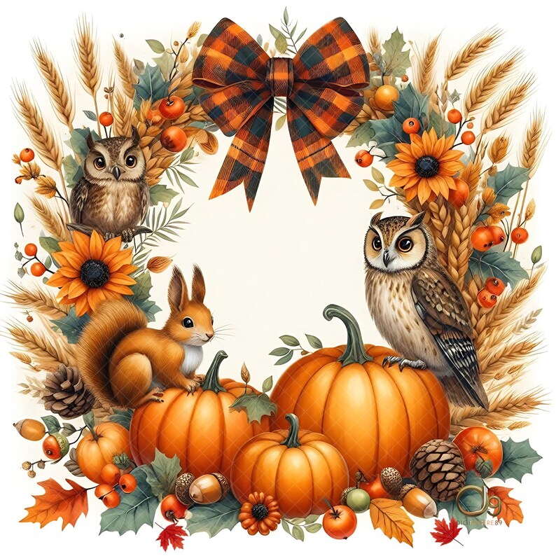 Autumn Thanksgiving Wreath Clipart, Set of 11 Jpgs, Dried Leaves ...