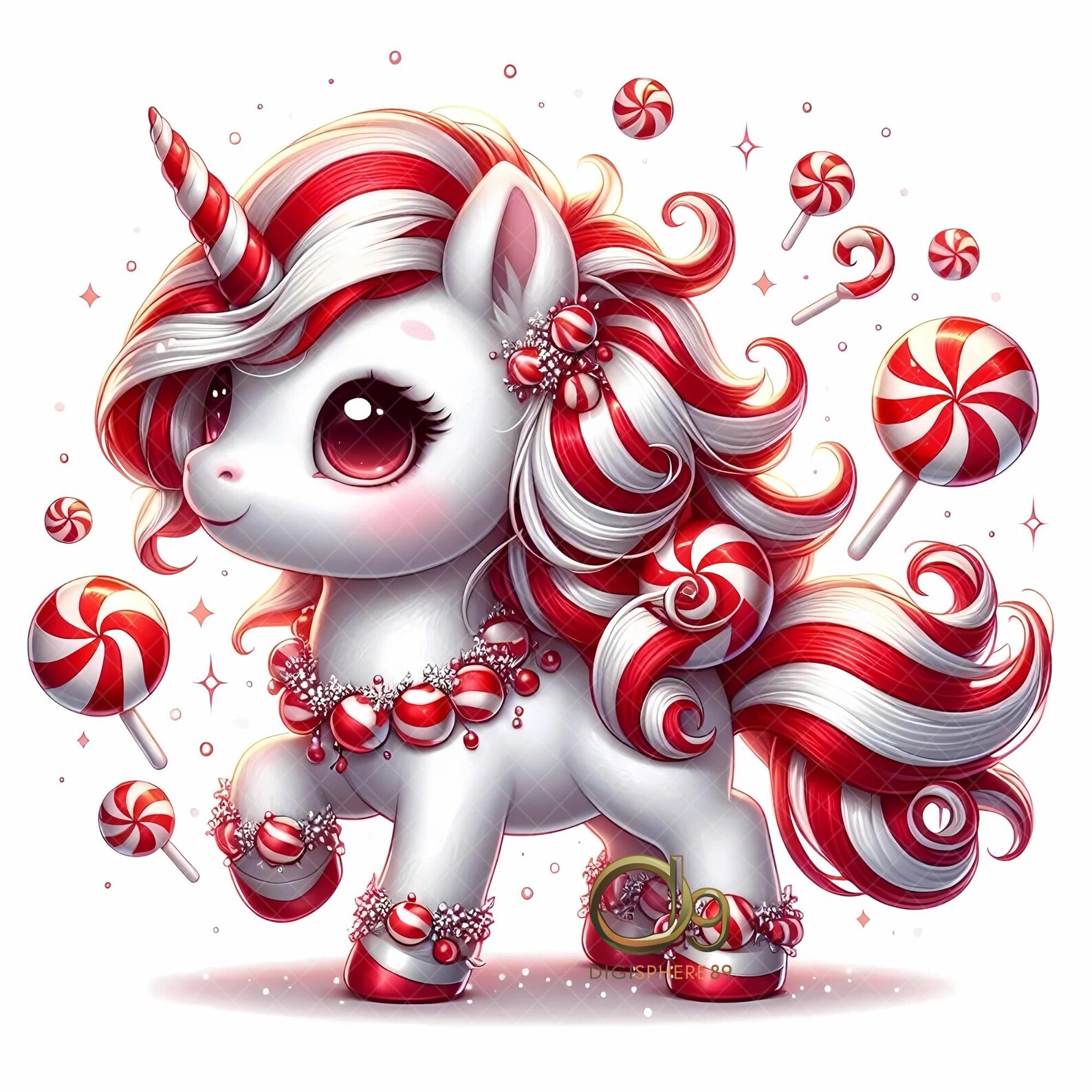 Candy Cane Unicorn Clipart,set of 11 Jpegs,christmas Unicorn,holiday ...