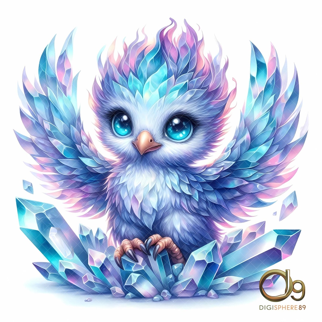 Crystal Phoenix Clipart, Printable Watercolor Clipart, 10 High Quality ...