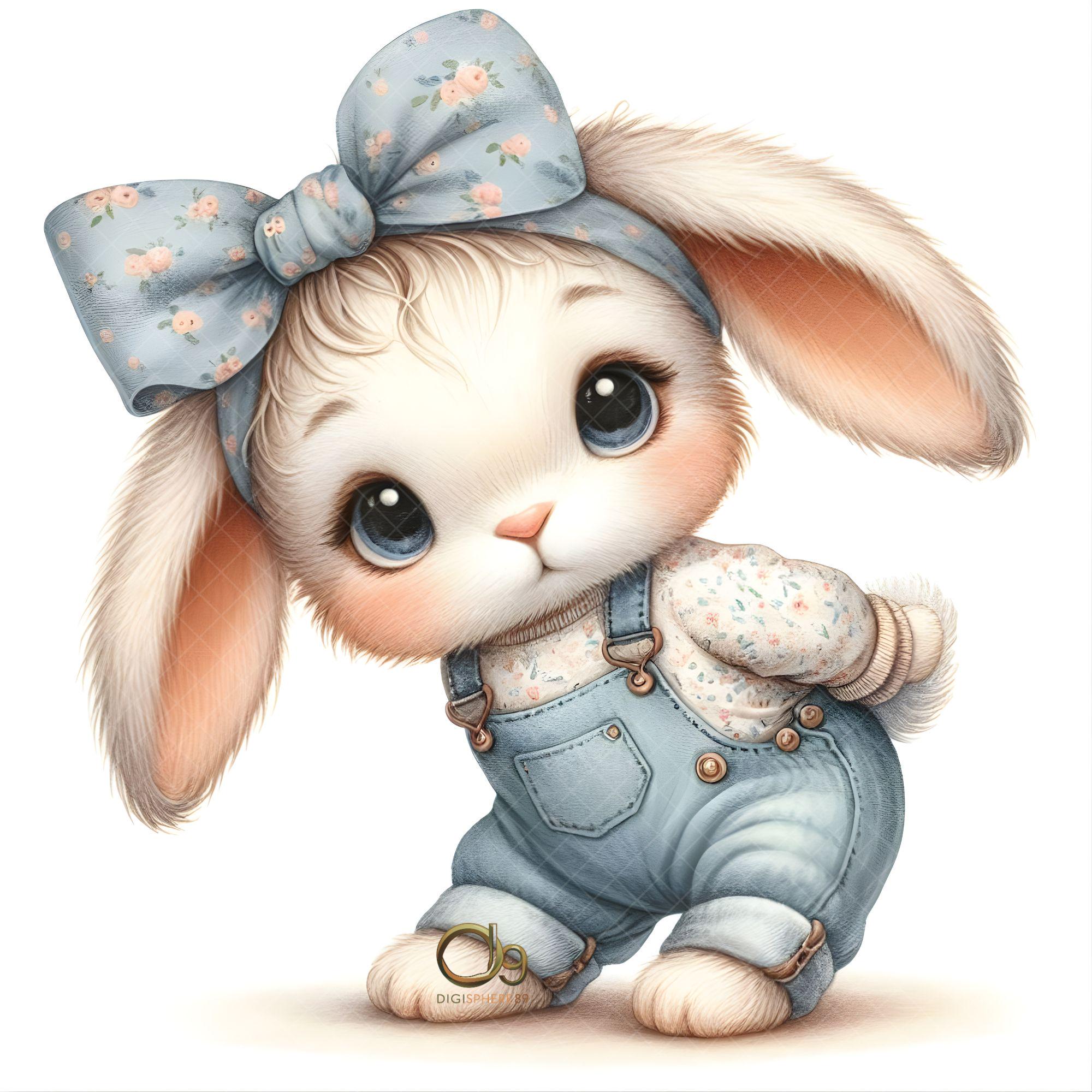 Whimsical Farm Bunny Clipart, 11 Watercolor Jpgs, Baby Rabbit ...