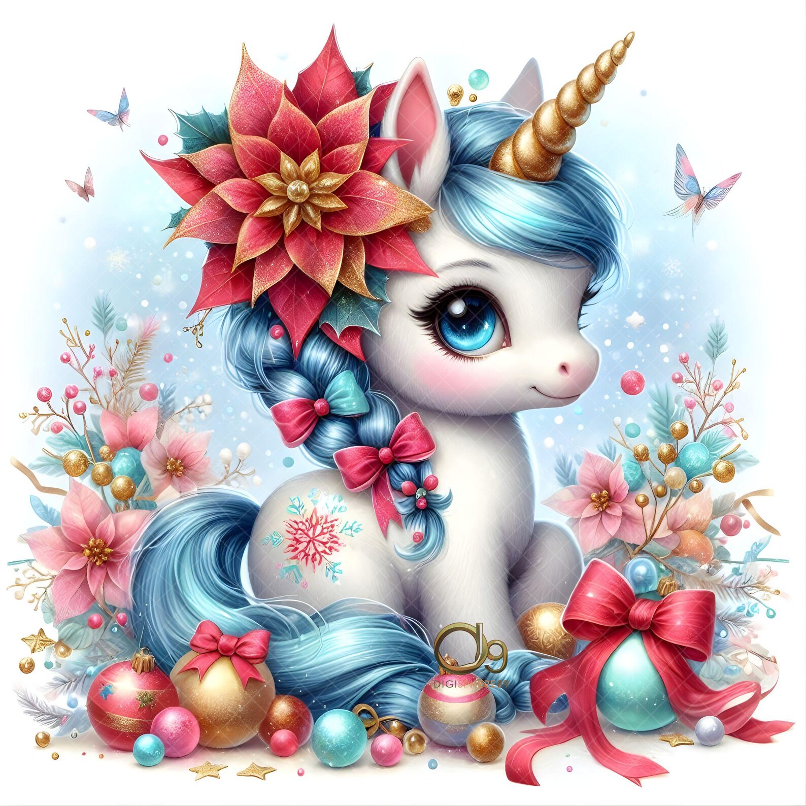 Christmas Unicorn Clipart, Set of 13 Jpegs, Holiday Art, Mug Designs ...