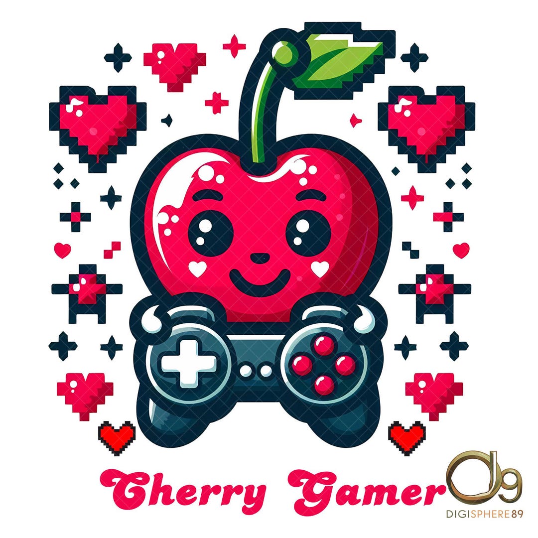 Cherry Gamer PNG, Cute Gaming Digital Clipart, Cherry PNG, Sublimation ...
