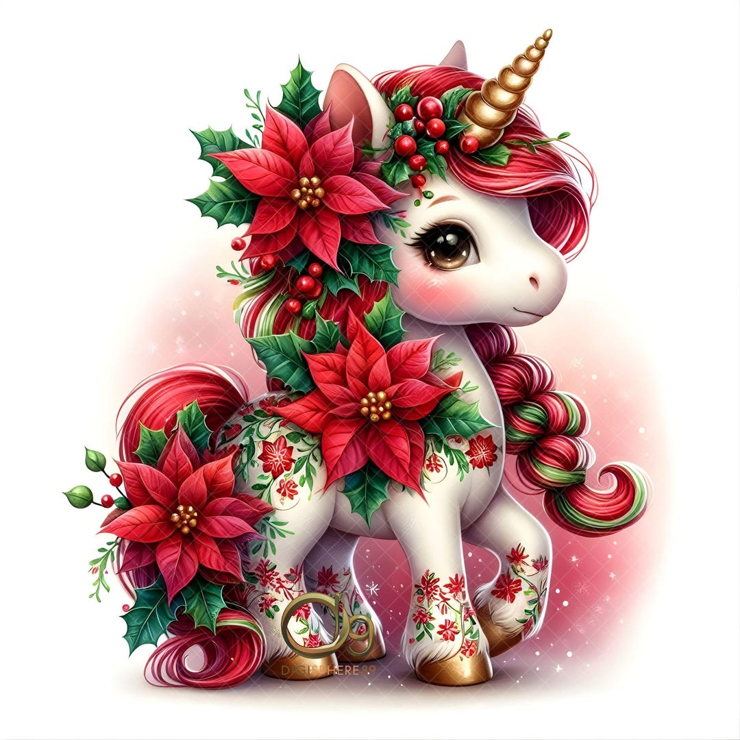Christmas Unicorn Clipart, Set of 10 Jpegs,christmas Unicorn,holiday ...