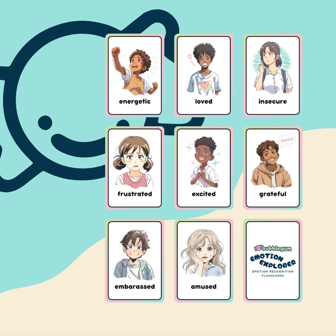 Emotion Recognition Explorer Flashcards for Kids Feelings Cards ...