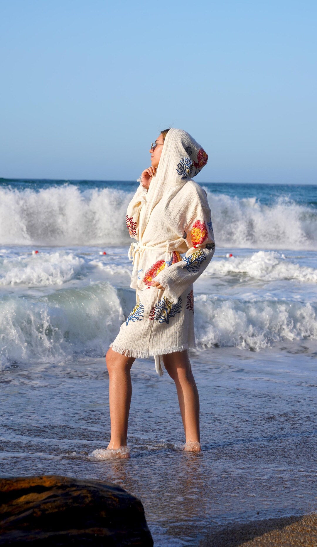 Boho Hooded Beach Robe, Turkish Cotton Summer Kaftan, White Muslin ...