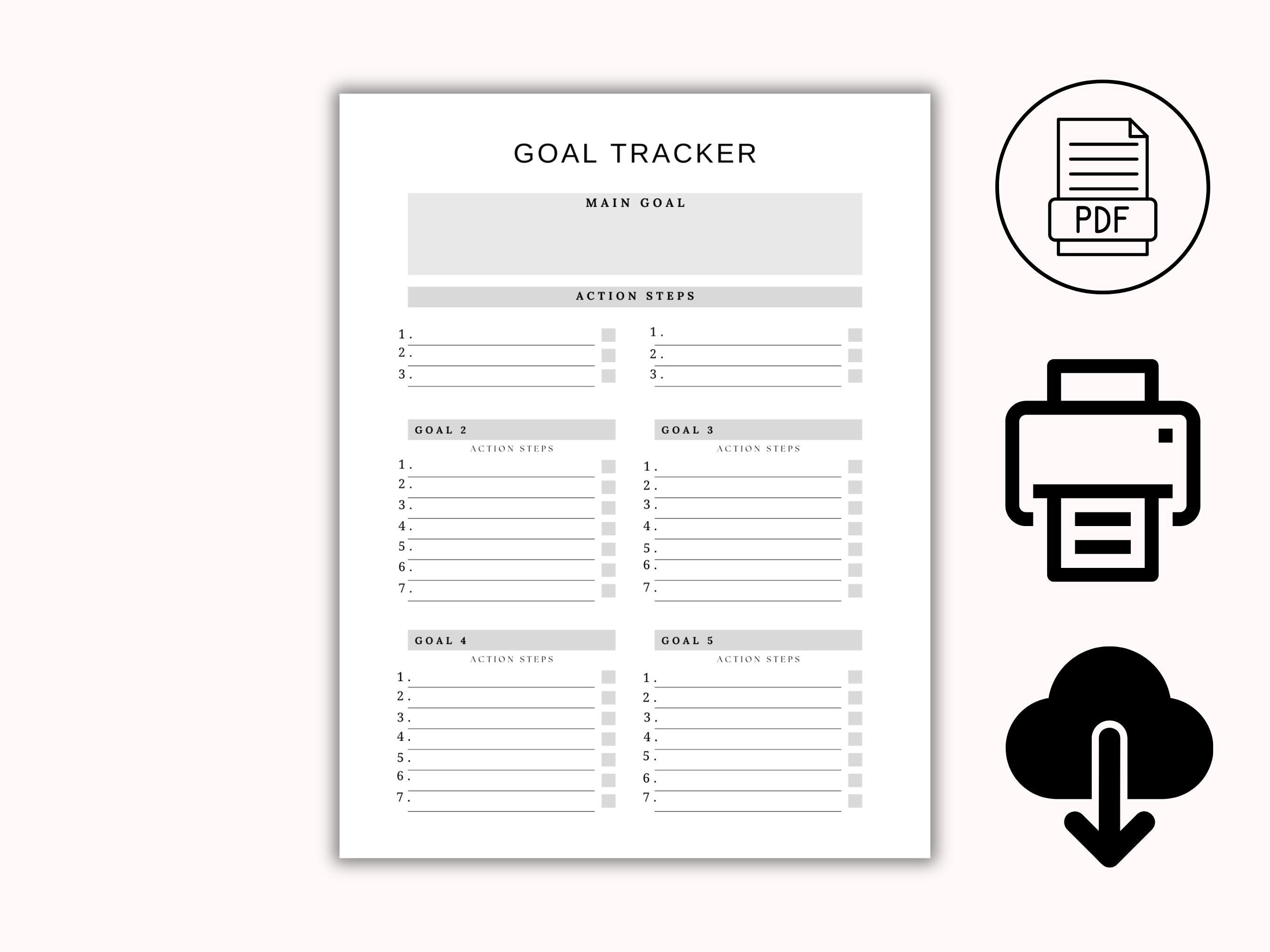Goal Tracker Printable, Simple, Instant Download, A4, A5, US Letter 8.5 ...