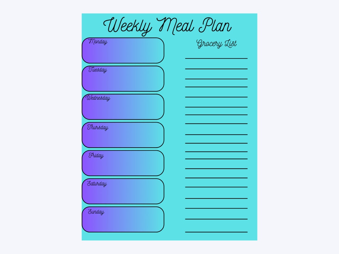 Weekly Meal Plan Printable, Grocery List, Planner, Meal Plan, A4 / A5 ...