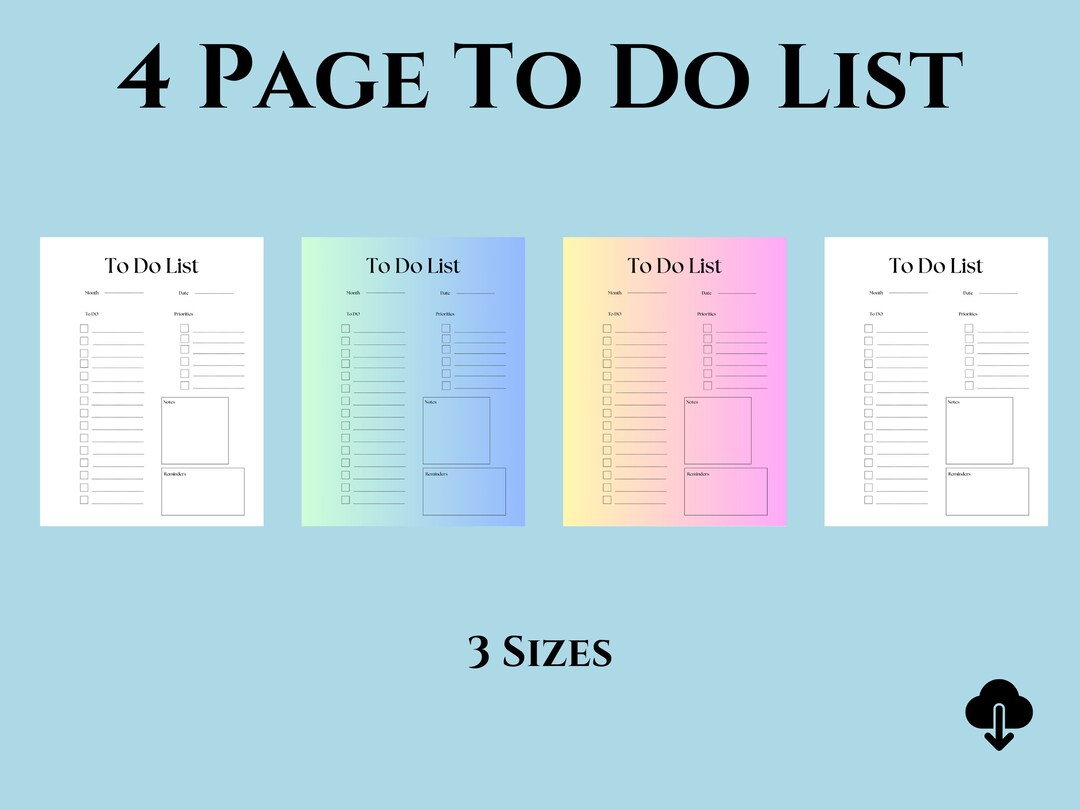 To Do List Printable, 4 Pages, Task List/check List, Planner, Organizer, A4, A5, US Letter 8.5 X ...