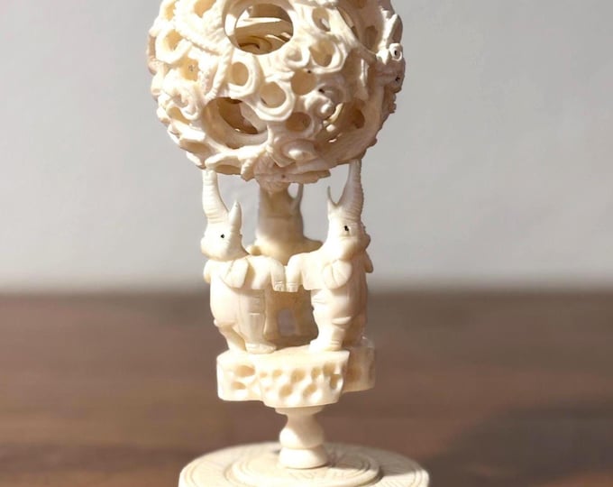 VTG Chinese Carved Puzzle Ball on Elephant Stand Base (READ) - Etsy