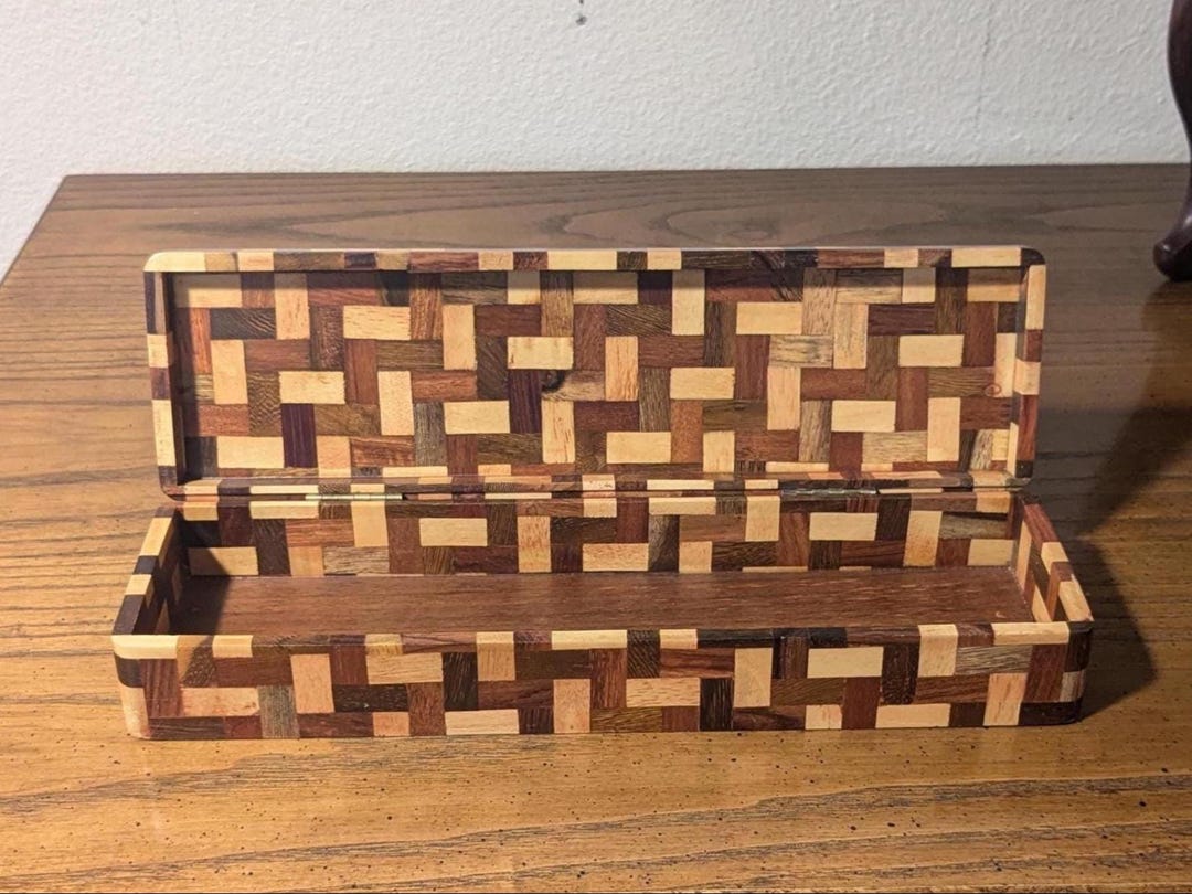 Gorgeous VTG Geometric Basket Weave Parket Style Wood Art Box, Exotic ...