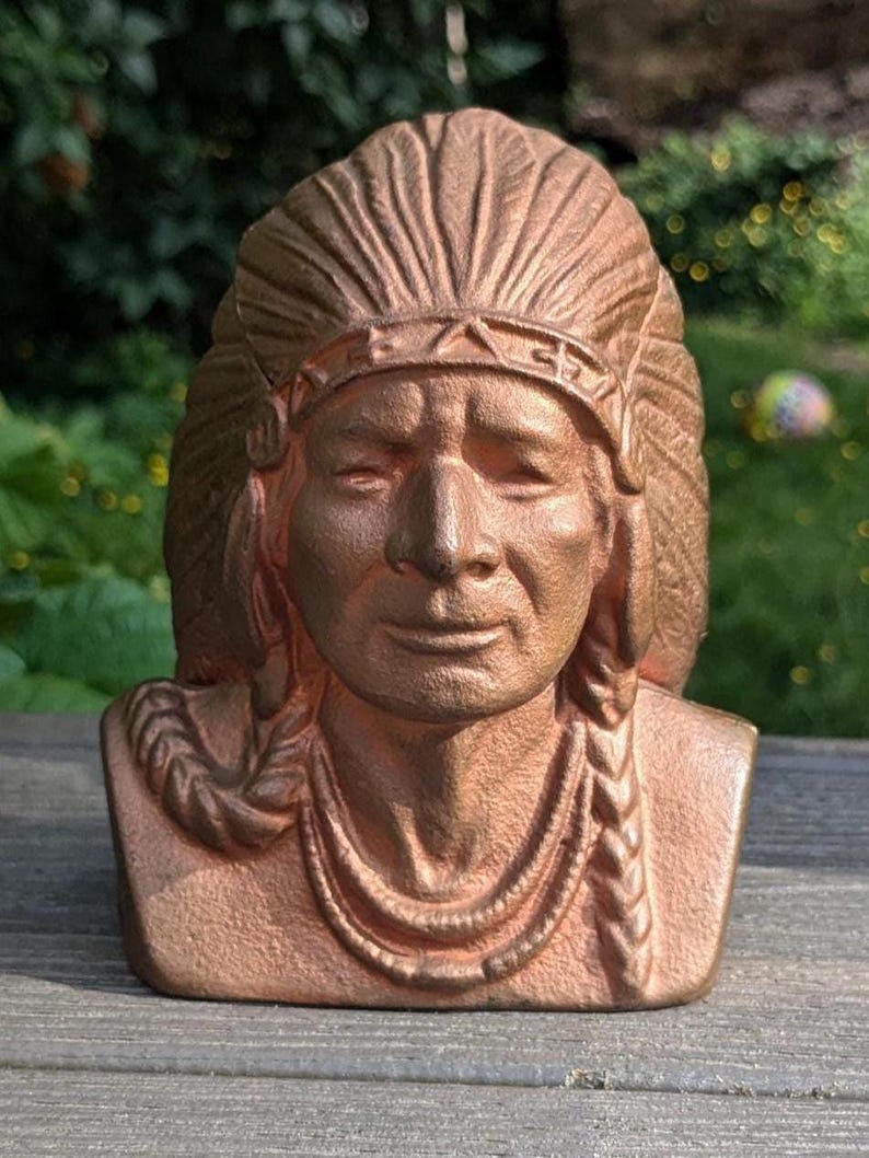 VTG Native American Indian Chief Cast Iron National Bank, Copper Tone ...
