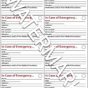 ICE Information Card - in Case of Emergency Instant Download - Etsy