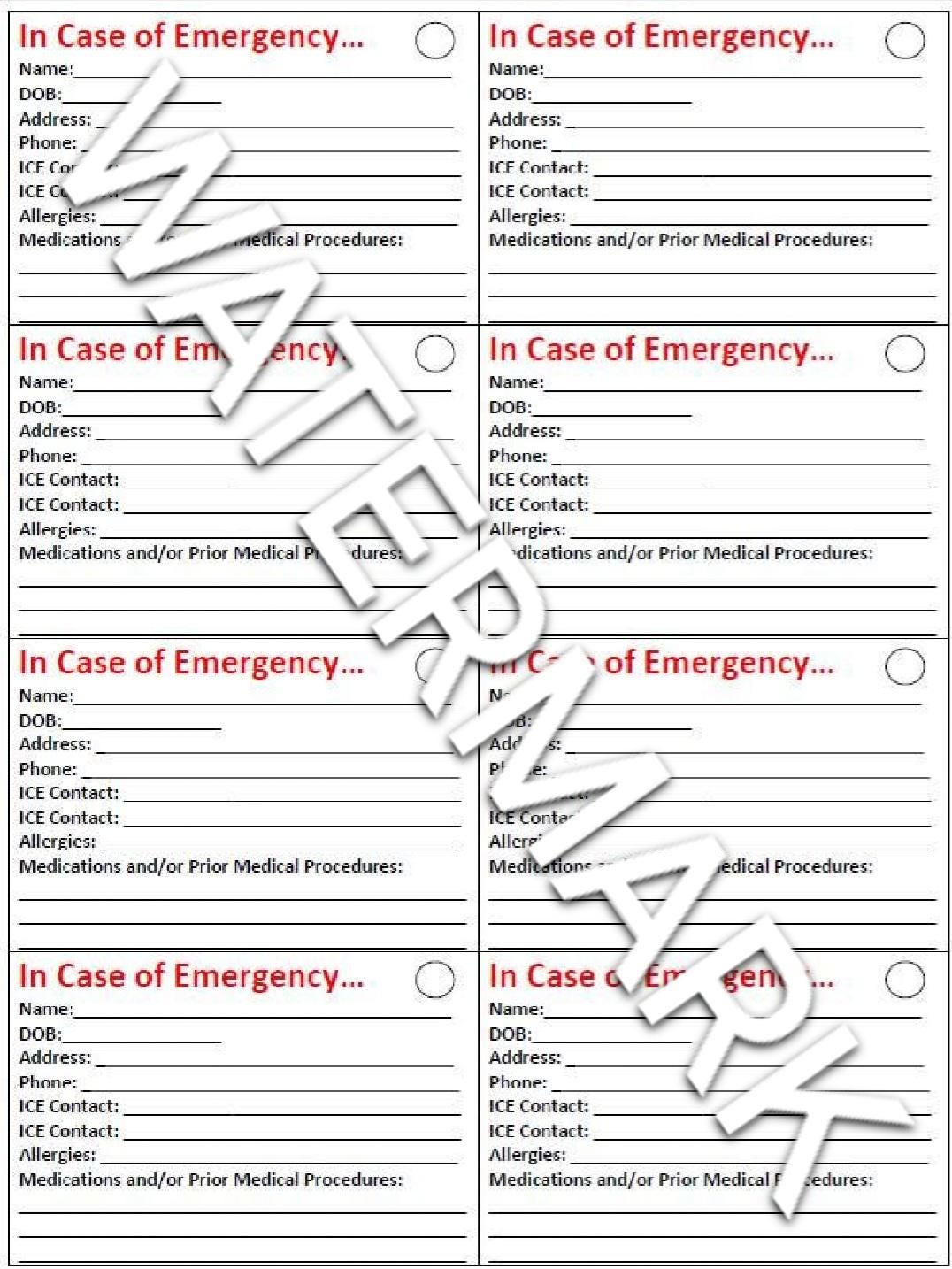 ICE Information Card - in Case of Emergency Instant Download - Etsy