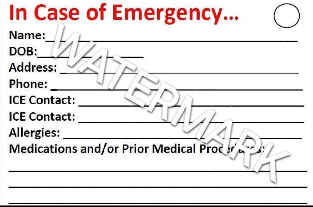 ICE Information Card - in Case of Emergency Instant Download - Etsy