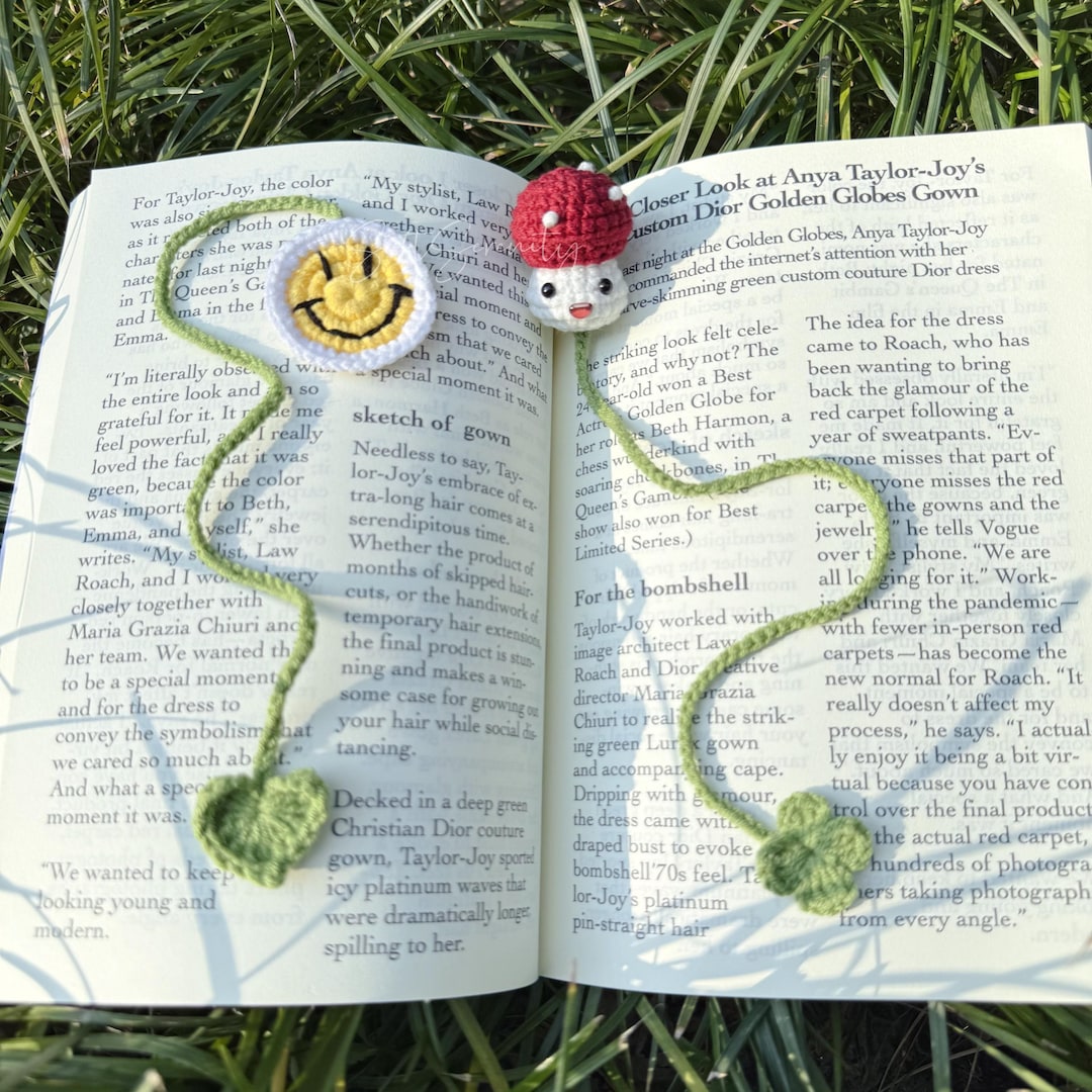 Crochet Bookmarks, Red Mushroom, Smiley Face, Angry Blue Guy ,funny ...