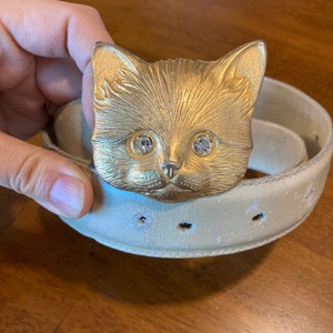 Vintage Gold Kitty Cat Belt Big Buckle 1980 80s White Gold Jeweled Eyes ...