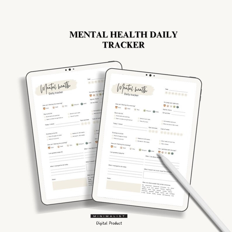 White Mental Health Daily Tracker, Clean Daily Journal, Therapy Journal ...