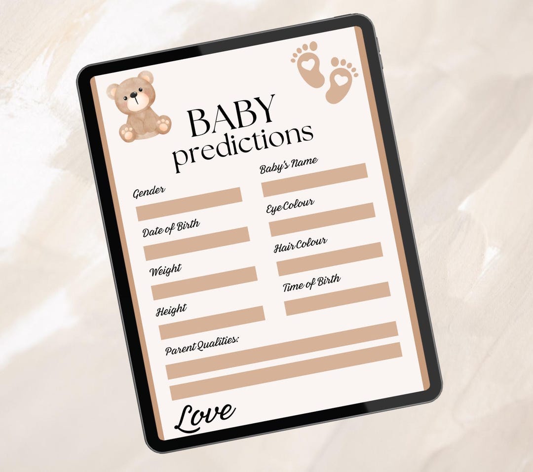 Bear-themed Baby Shower Game Predictions Sheet - Etsy