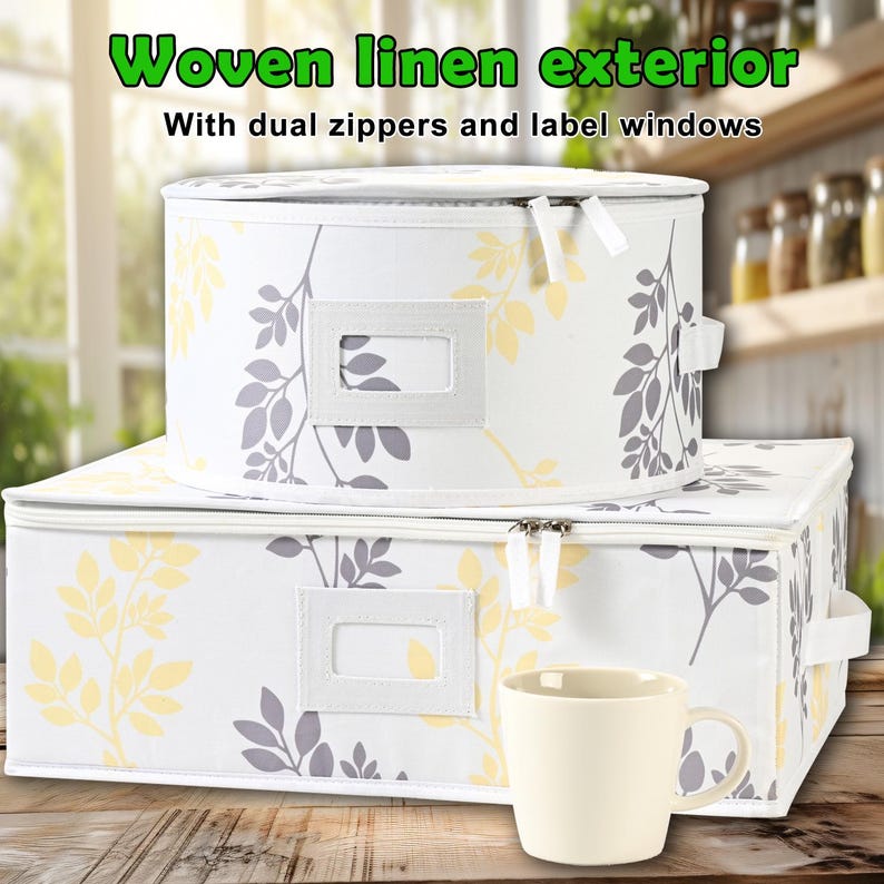 China Storage Containers for 12 Place Setting, Yellow & Gray Floral 5 ...