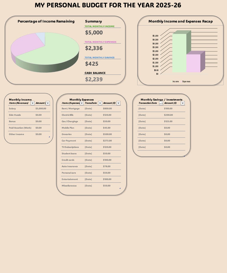 Minimalist Budget, Simple Budget, Digital Budget, Modern Budget ...