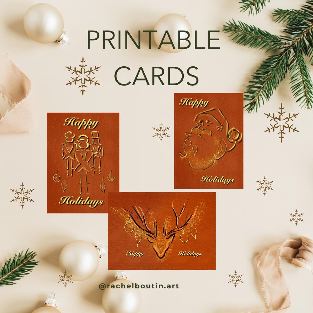 3 Templates of Original Printable Holiday Cards, Digital Greeting Cards ...