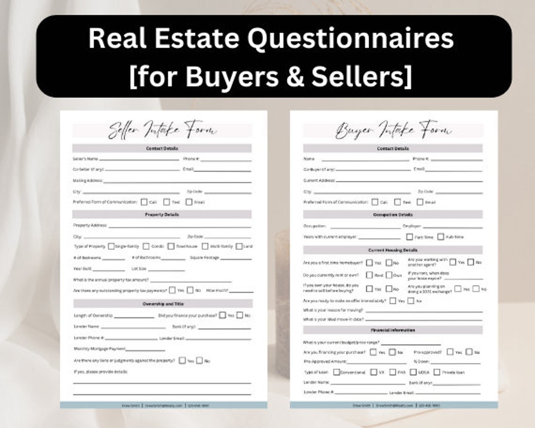 Buyer & Seller Real Estate Questionnaire Templates, Real Estate ...