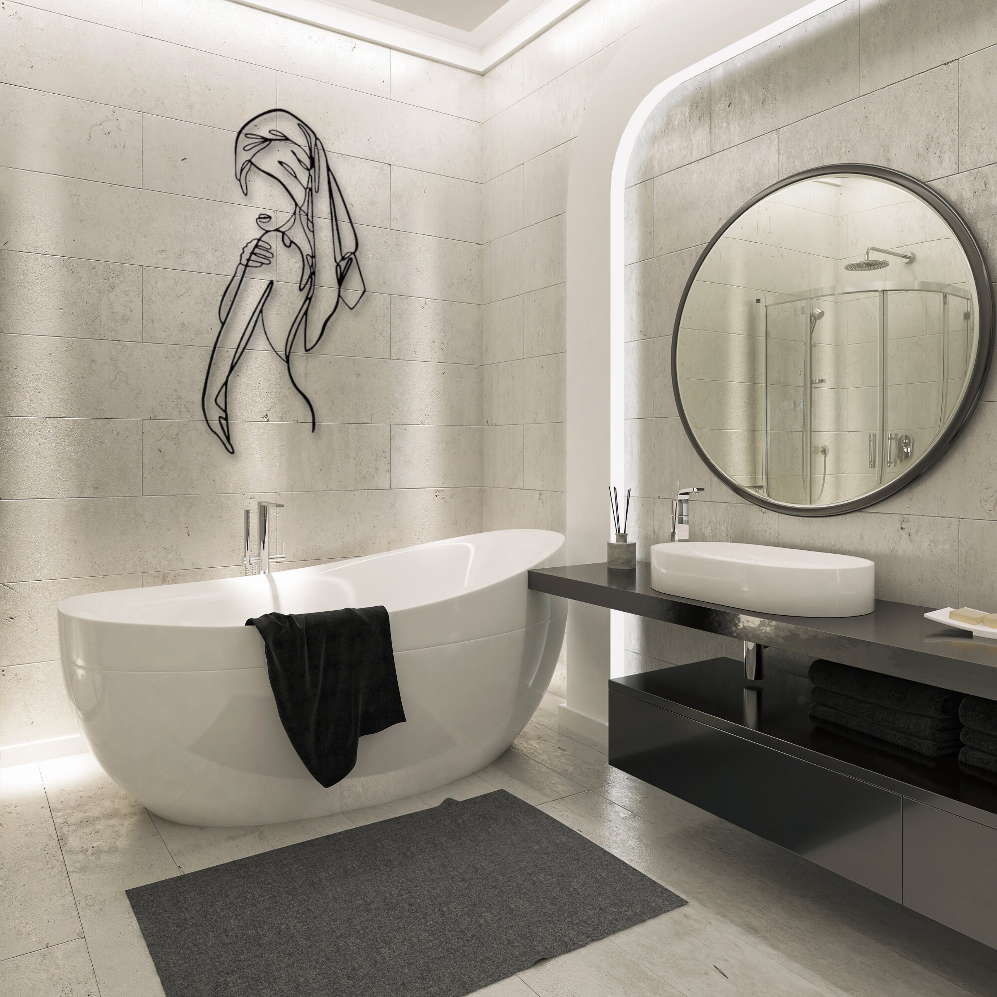 Minimalist Woman Bathroom Metal Wall Art Decor Female Body Line Art ...