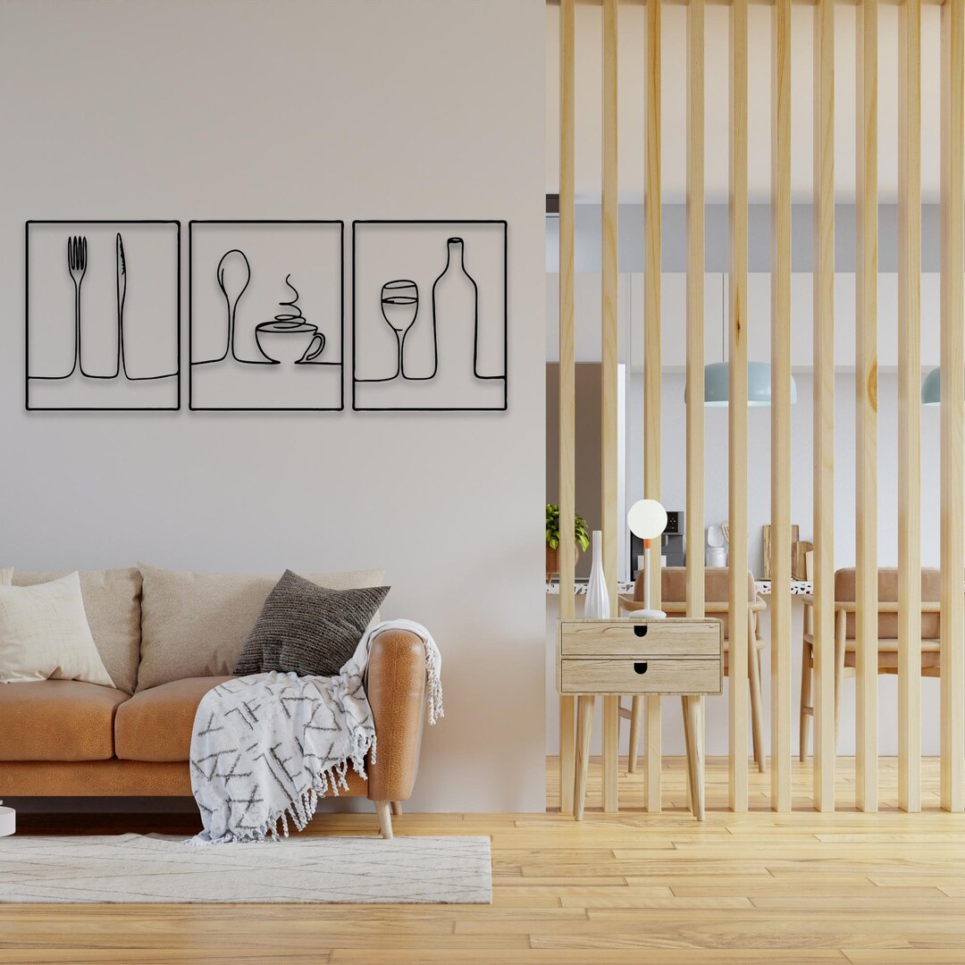 Kitchen Metal Line Wall Art | Kitchen Tools Wall Art | One Line Drawing ...