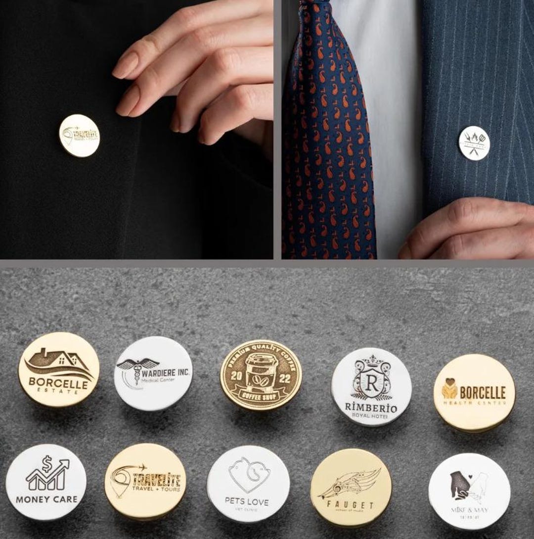 Custom Engraved Logo Brooch Pin, Logo Lapel Pin, Sign Collar Pin ...