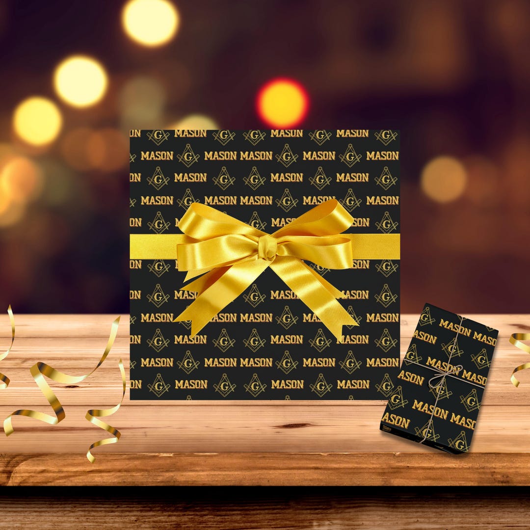 Mason Square and Compass Black and Gold Gift Wrapping Paper, Masonic ...