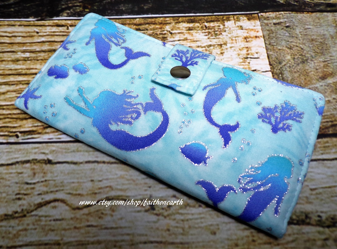 Blue Glittery Mermaid at Play Wallet Handmade Long Wallet Bifold Clutch ...