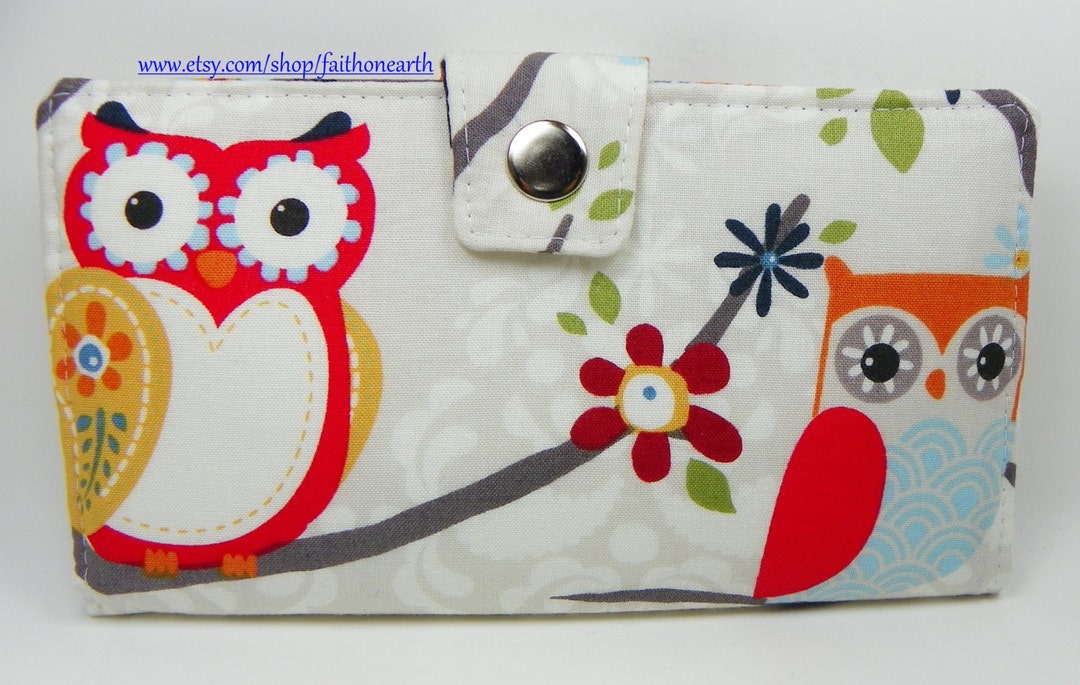 Perched Owl Vegan Wallet Handmade Long Wallet Bifold Clutch or Half ...